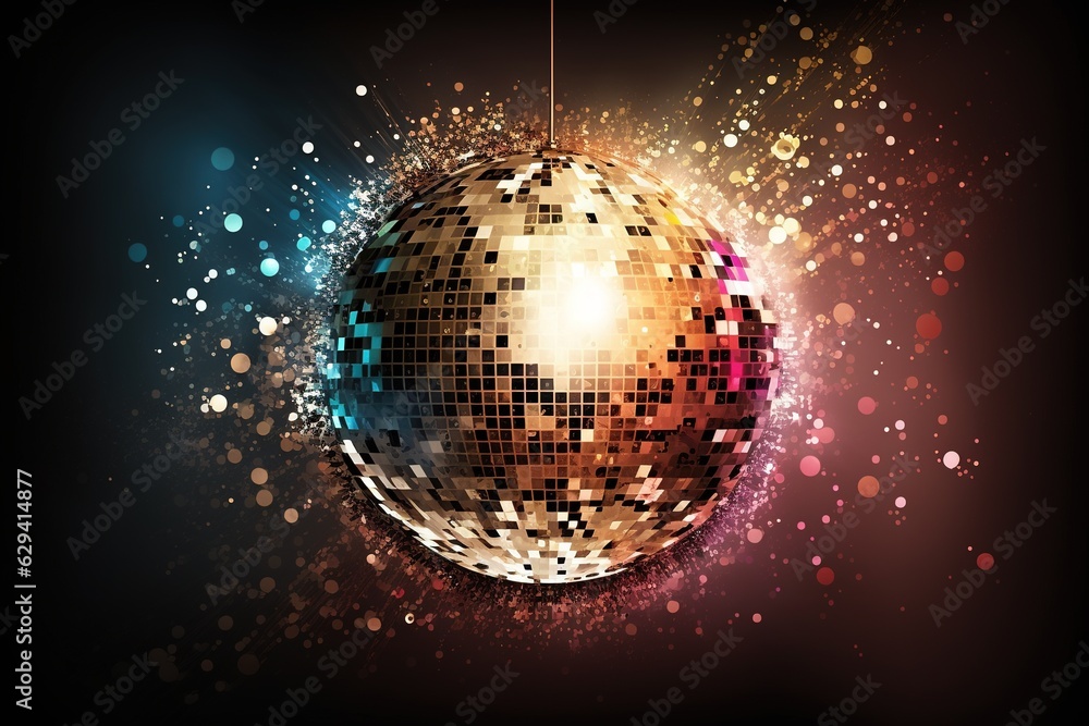 Disco ball on a dark background. Mirror ball with sparks of light ...