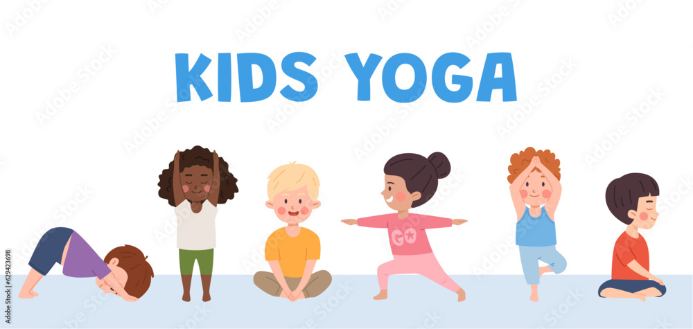 Poster Children in yoga poses poster, little kids doing yoga exercise ...