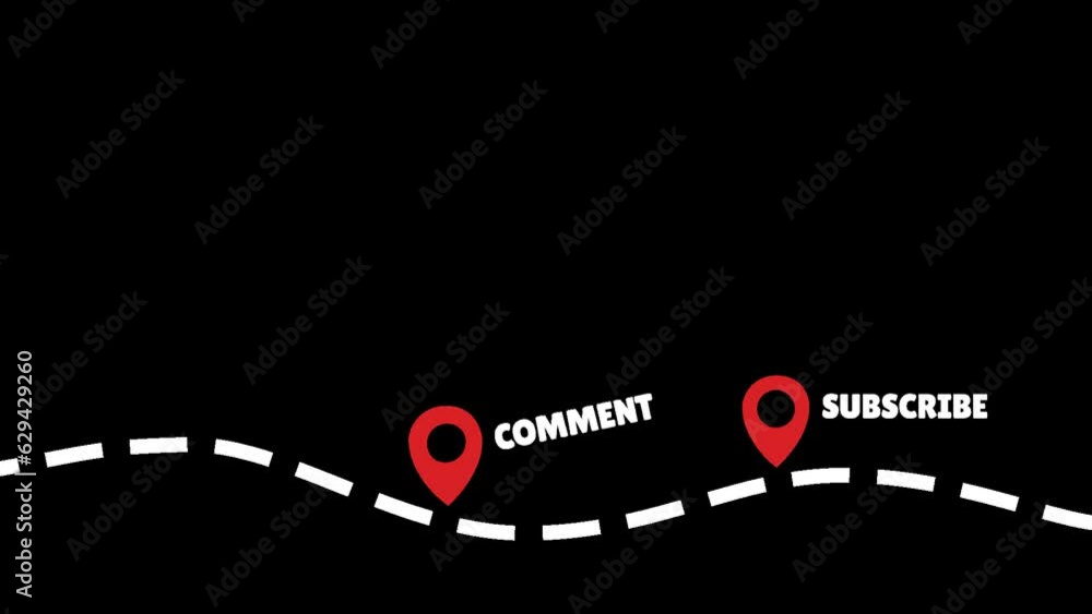 Fun "Like Comment Subscribe" animation of a dotted path and pin ...