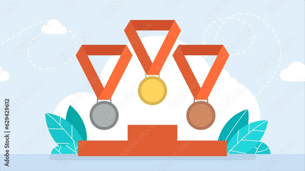 Set of gold, silver and bronze medals. Sports competition first, second ...