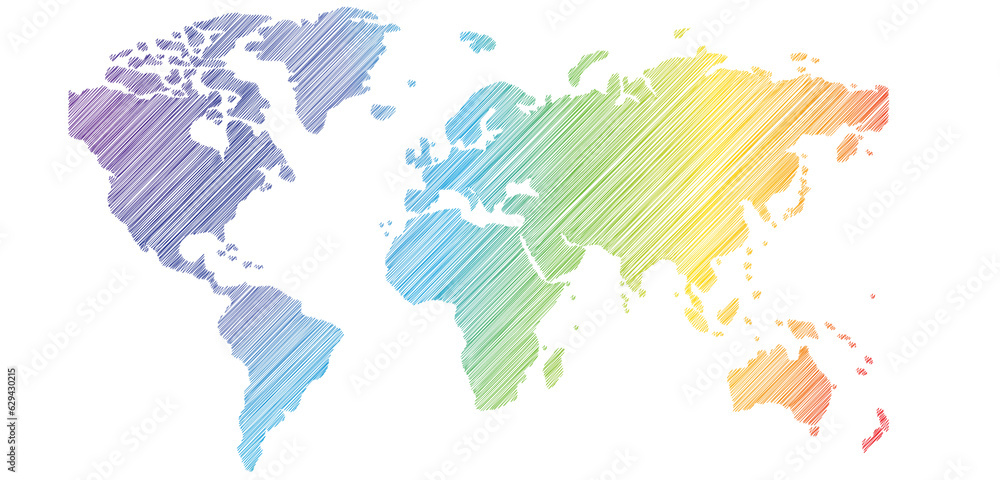 world map made of colorful child drawing stroke isolated on white ...
