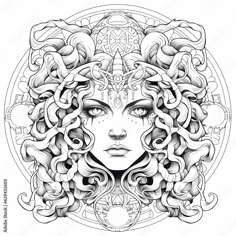 medusa and perseus adult coloring book prints Stock Illustration ...