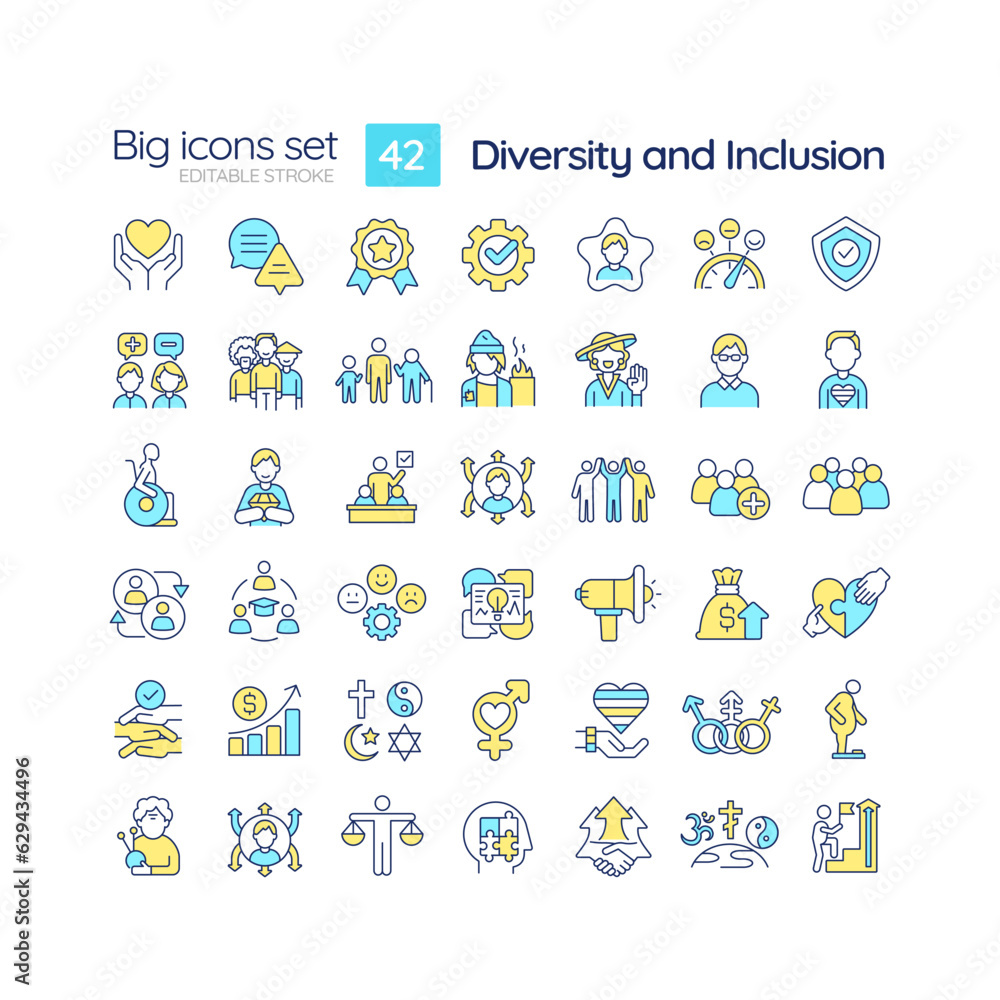 Diversity and inclusion RGB color icons set. Equal opportunity ...