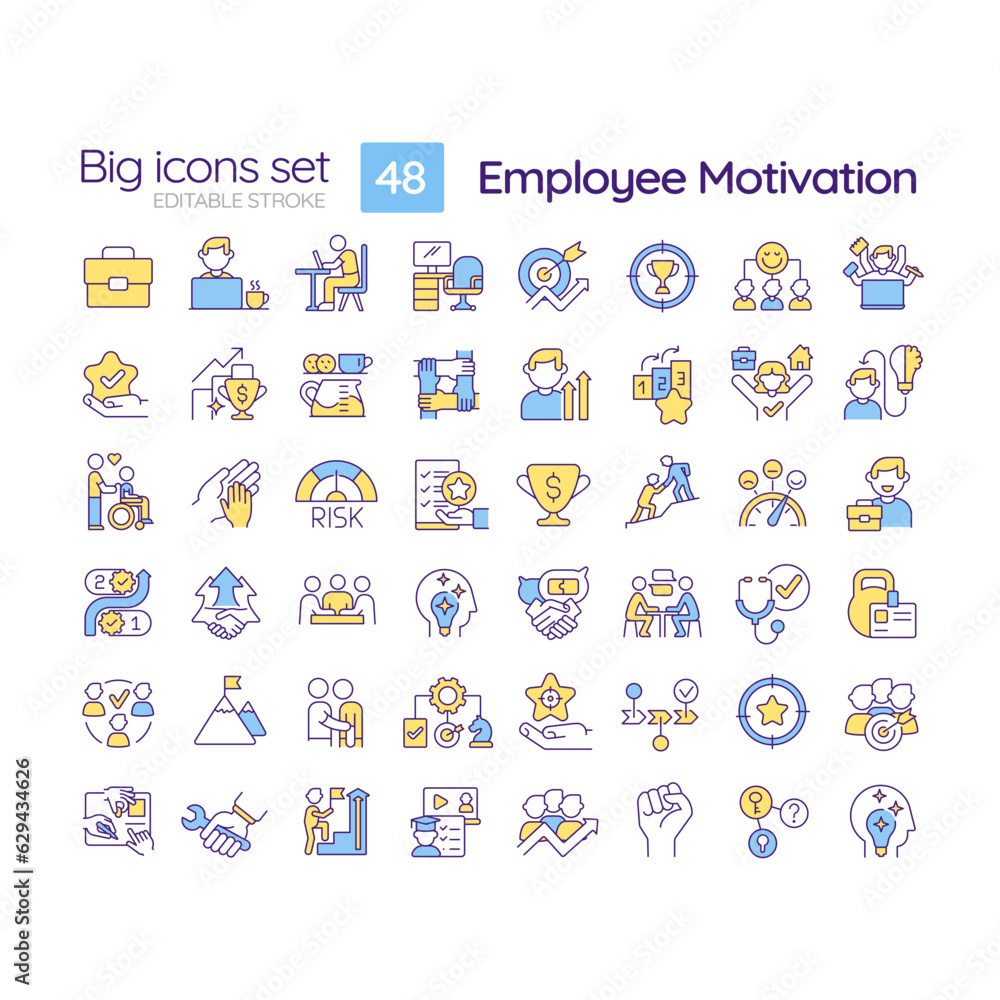 Employee motivation RGB color icons set. Job satisfaction. Positive ...