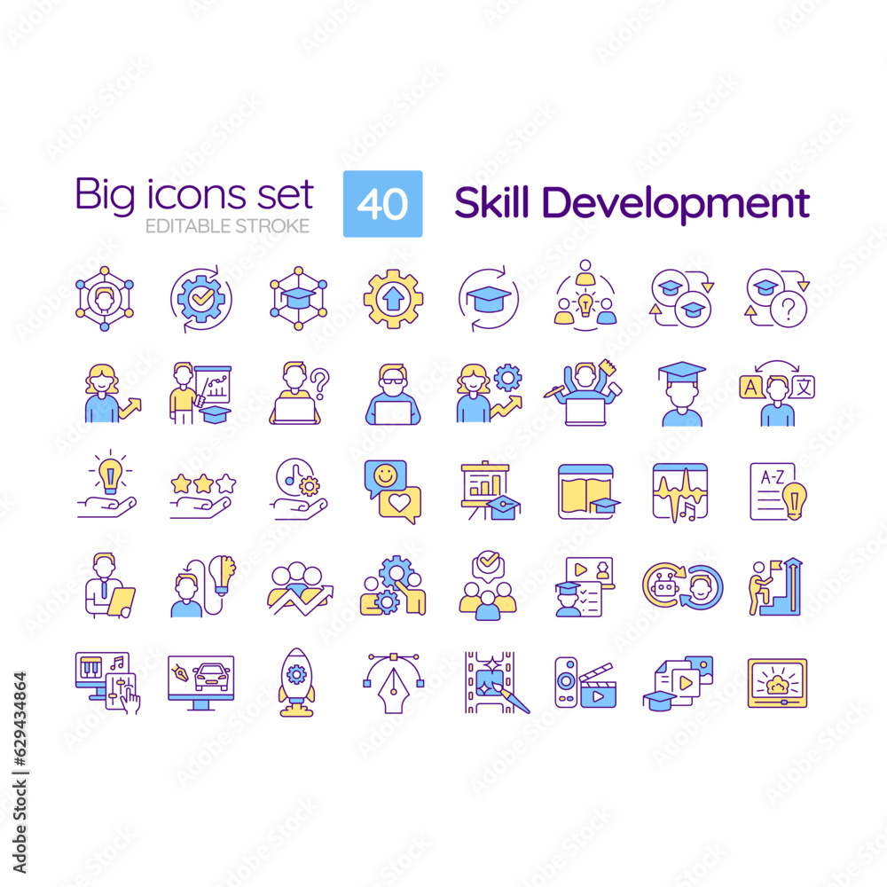 Skill development RGB color icons set. Professional growth. Training ... Skill development RGB color icons set. Professional growth. Training ...