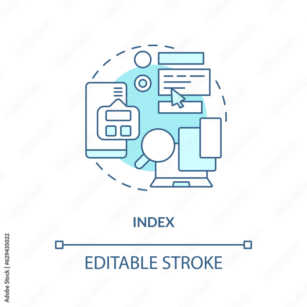 2D editable index thin line blue icon concept, isolated vector ...