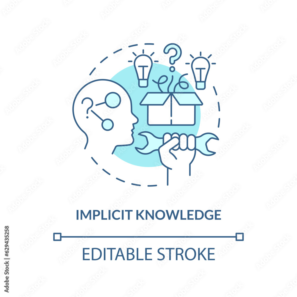 2D editable implicit knowledge thin line blue icon concept, isolated ...