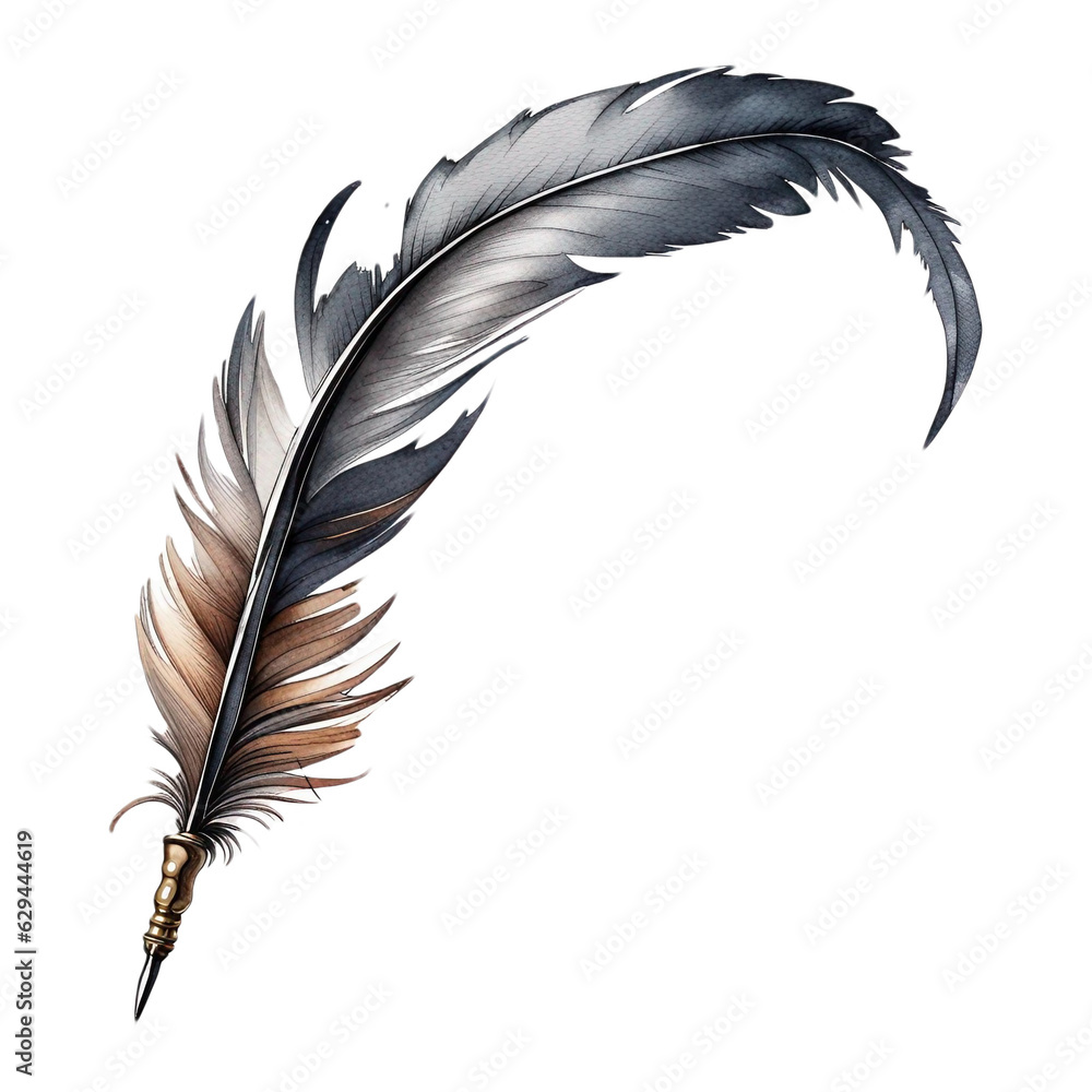 Old Retro Quill Feather Pen, PNG Clipart Image, Vintage Painted ...
