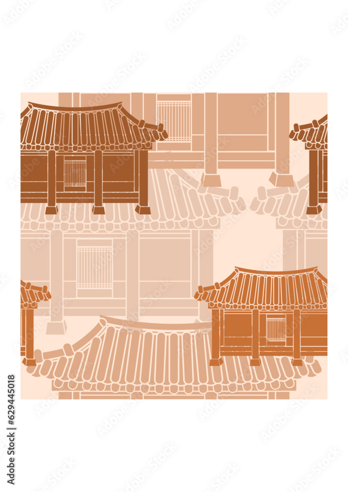 Vetor do Stock: Editable Front View Traditional Hanok Korean House ...