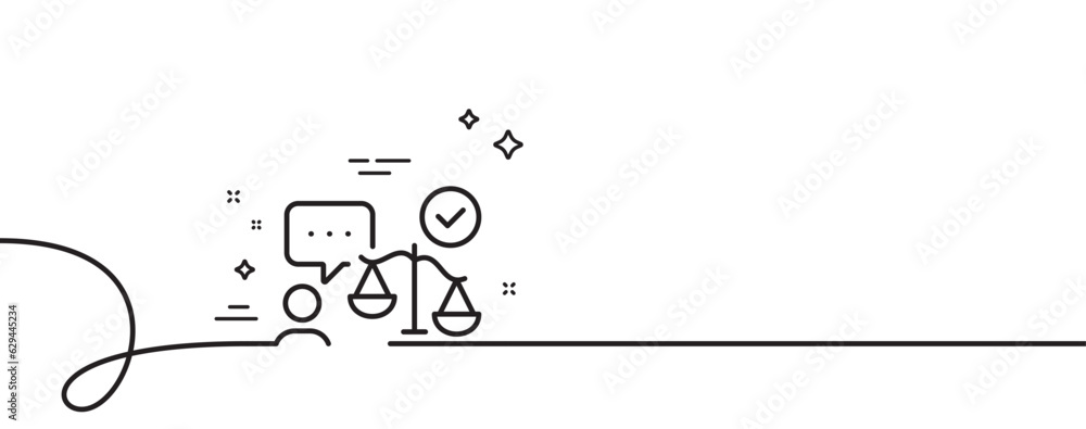 Lawyer line icon. Continuous one line with curl. Court judge sign ...