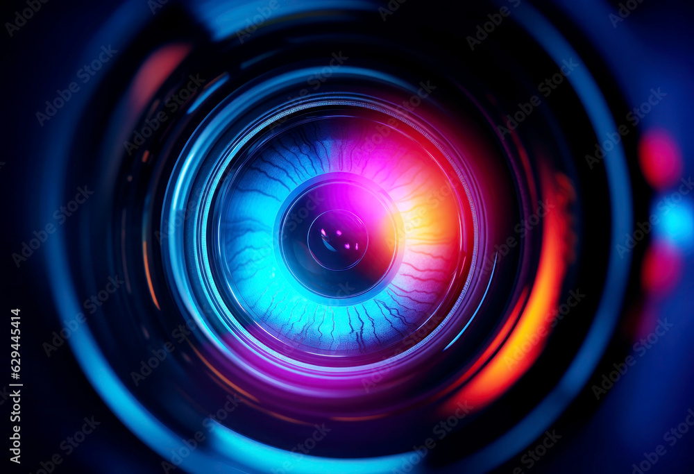Abstract and colorful close-up of artificial intelligence visual sensor ...