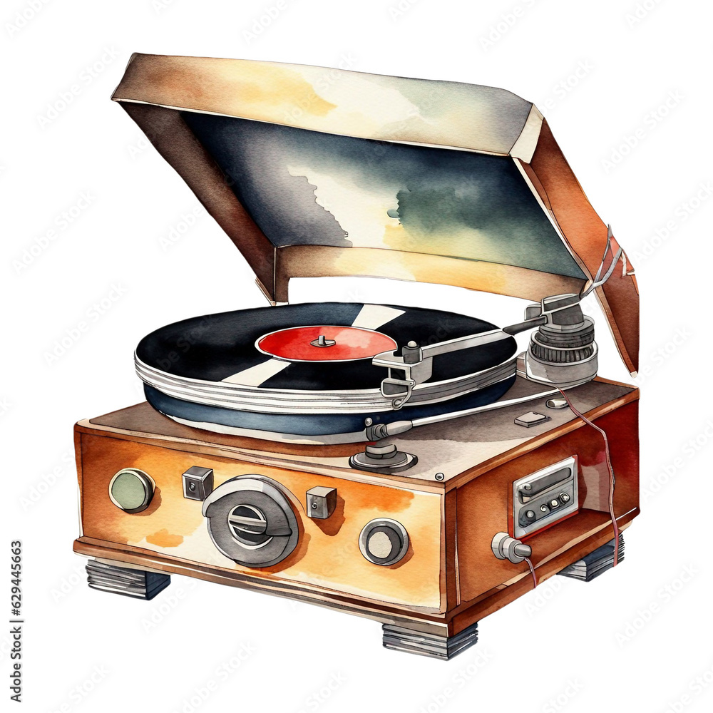 Old Retro Record Player, PNG Clipart Image, Vintage Painted Watercolor ...