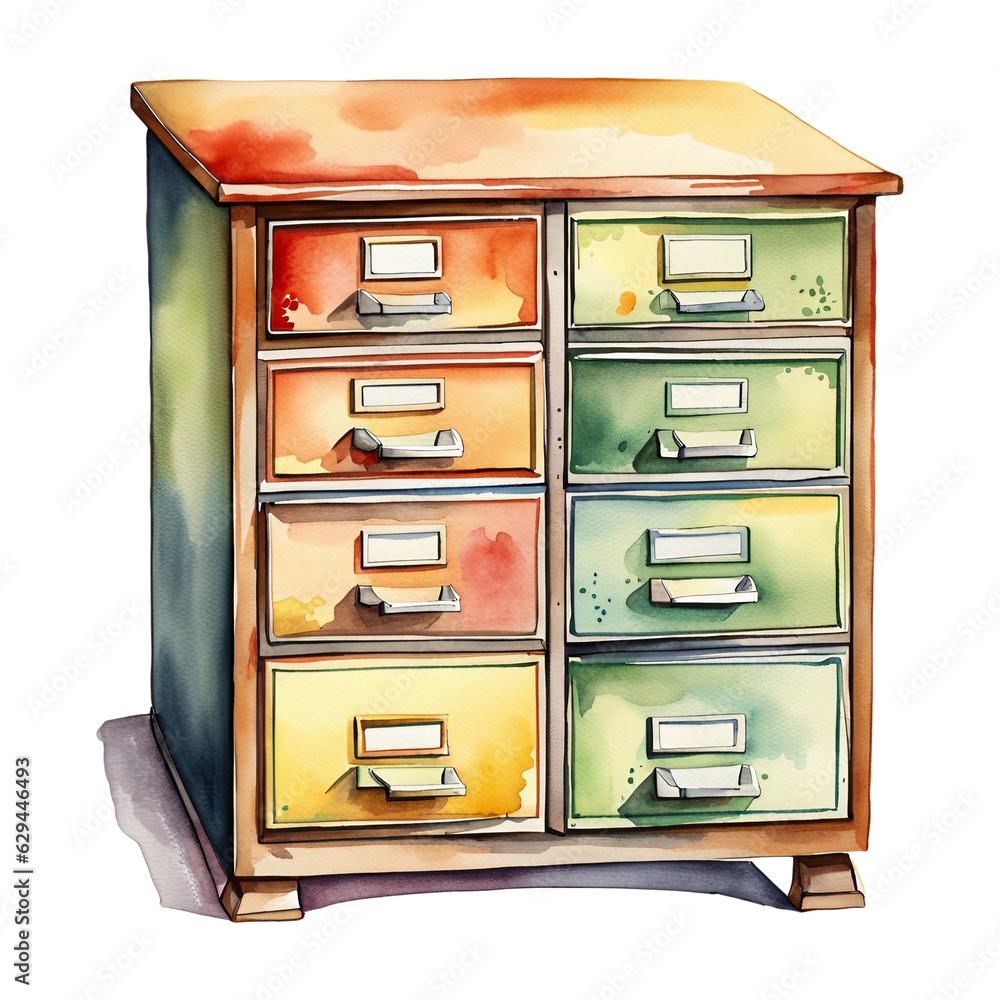 File Cabinet, Old Retro, PNG Clipart Image, Vintage Painted Watercolor ...