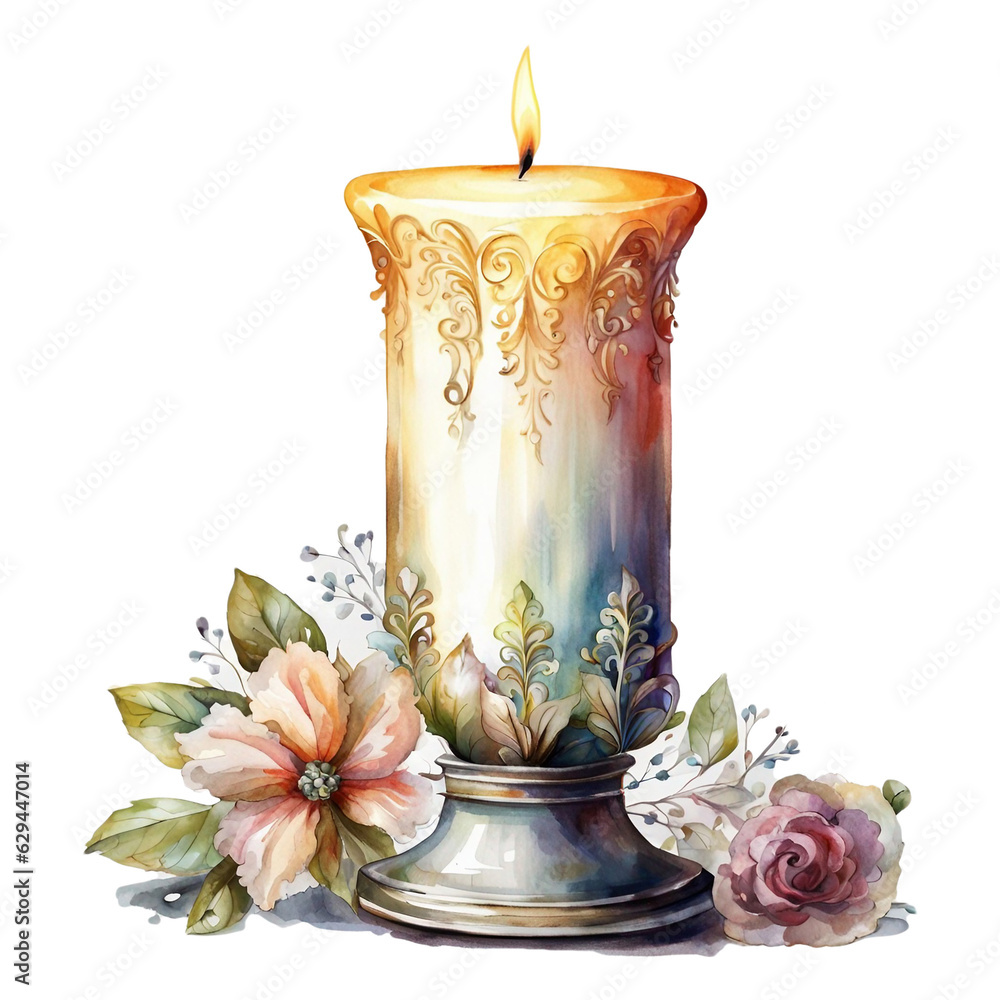 Retro Candle, PNG Clipart Image, Vintage Painted Watercolor Art ...