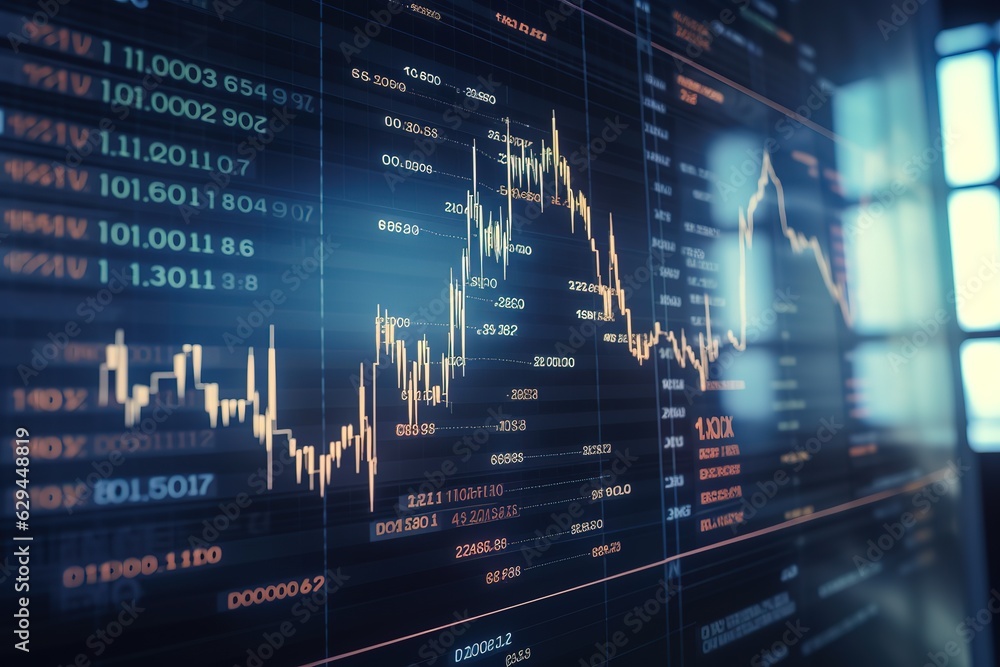 crypto graph chart with black background and blue lines on a device ...