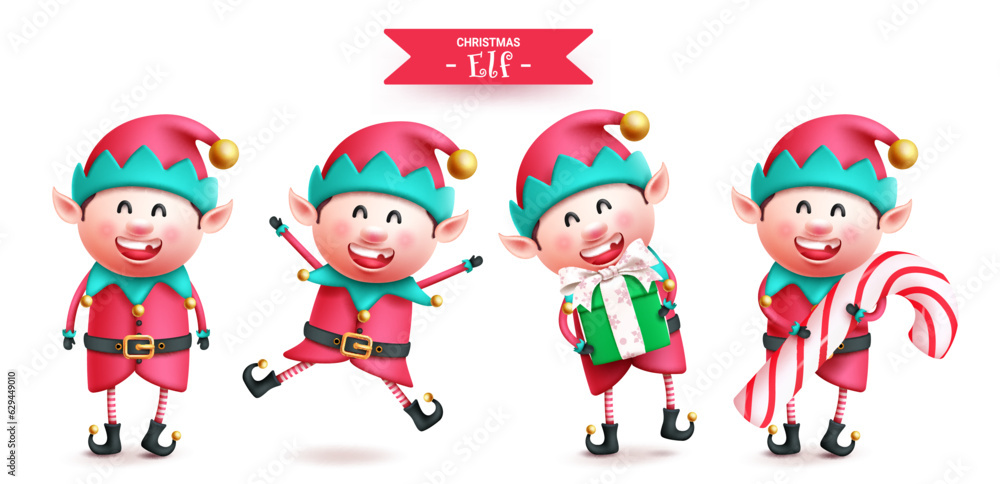 Christmas elf characters vector set design. Christmas elves character ...