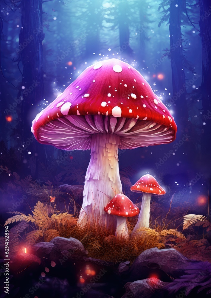 Magic mushroom pattern in fairy tale woods, nature wallpaper ...