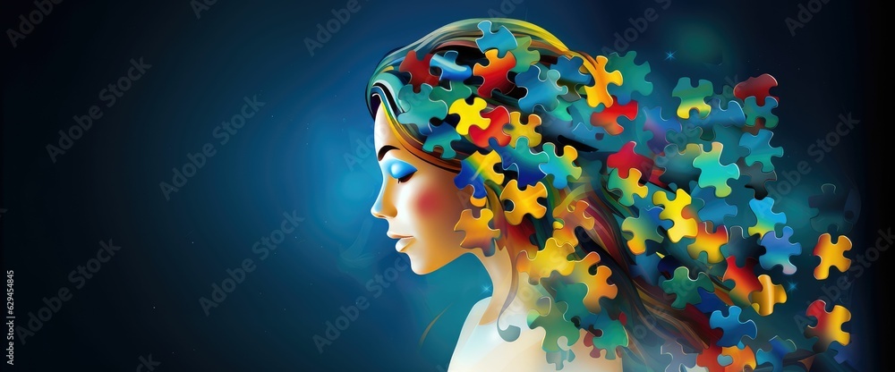 Woman with a puzzle brain. Concept for thinking, neurodiversity ...