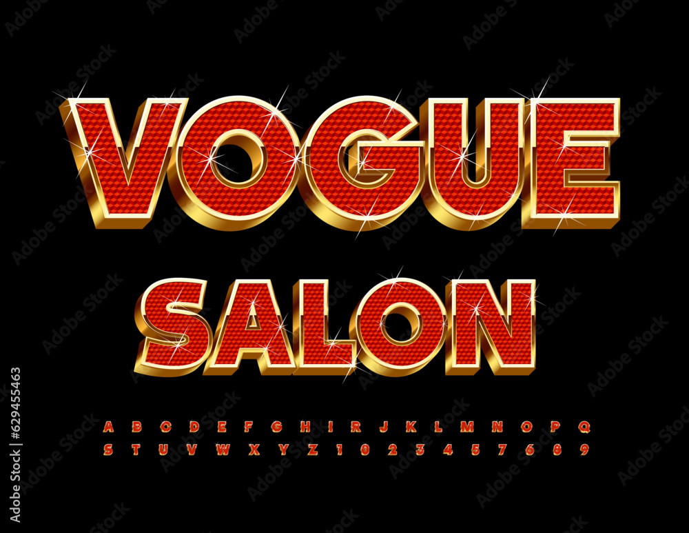 Vector chic Emblem Vogue Salon. Red and Golden luxury Font with ...