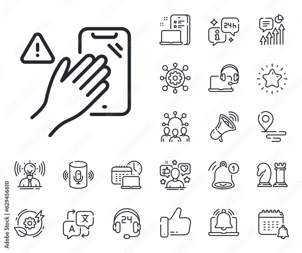 Hand warning sign. Place location, technology and smart speaker outline ...