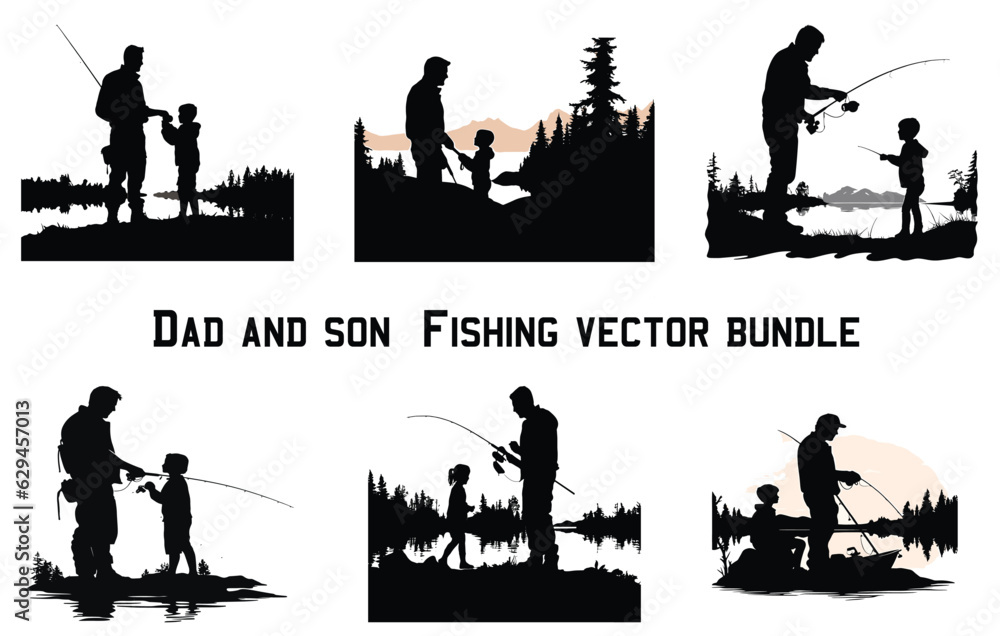 Dad and son fishing vector bundle, son fishing vector, Dad fishing ...
