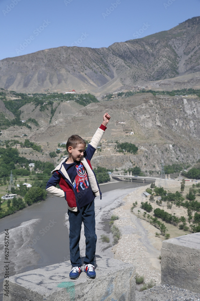 Tourist child, portrait of cute boy, fun kid, toddler in beautiful ...