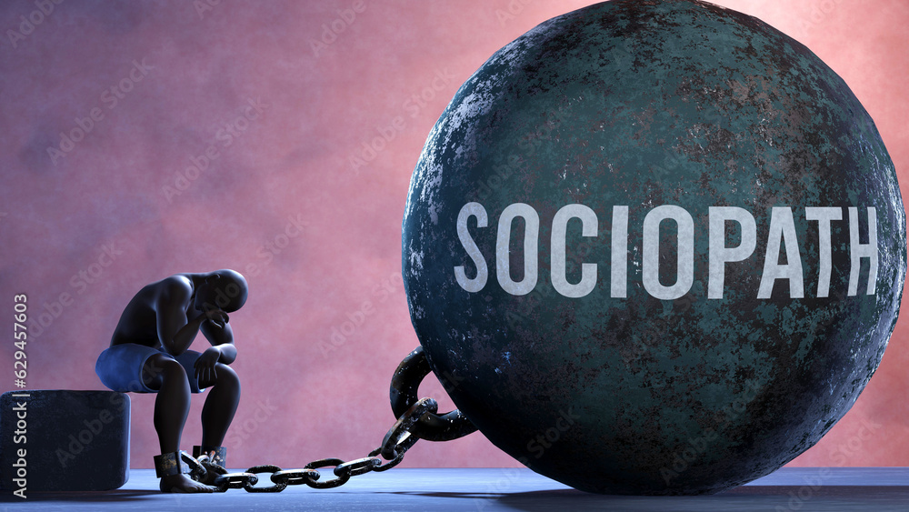 Sociopath - a metaphor showing human struggle with Sociopath. Resigned and exhausted person ...