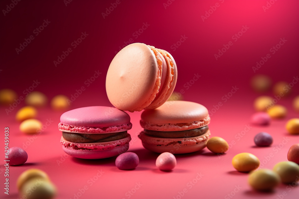 French Colorful and many flavor macaron, Pastel Macarons on pink ...
