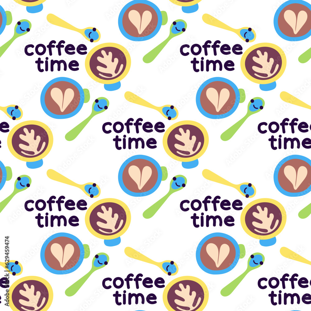 The pattern in the coffee time theme is a cute funny cartoon ...
