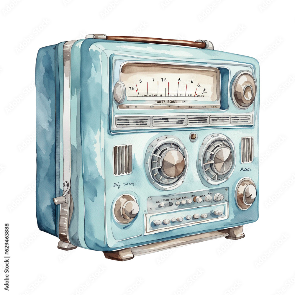 Blue Retro Radio, PNG Clipart Image, Vintage Painted Watercolor Art ...