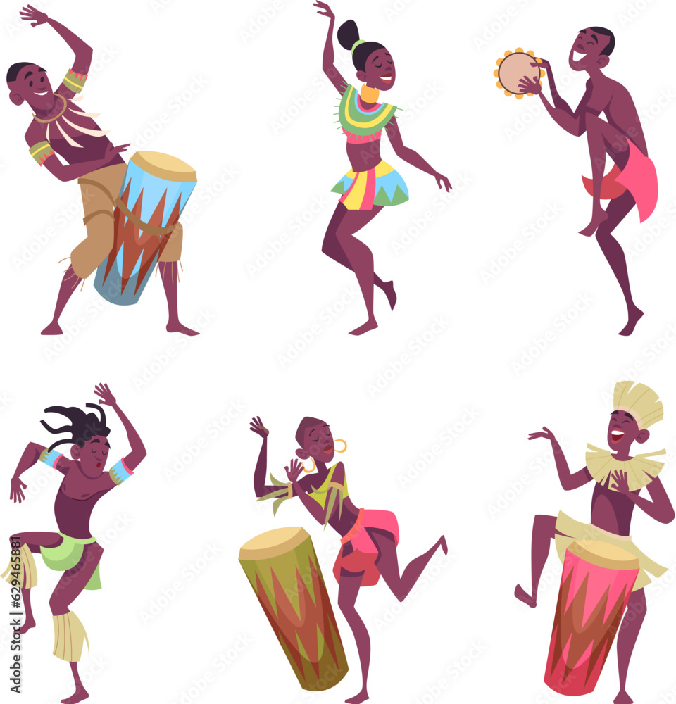 African dancers. Authentic tribal characters male and female in action ...