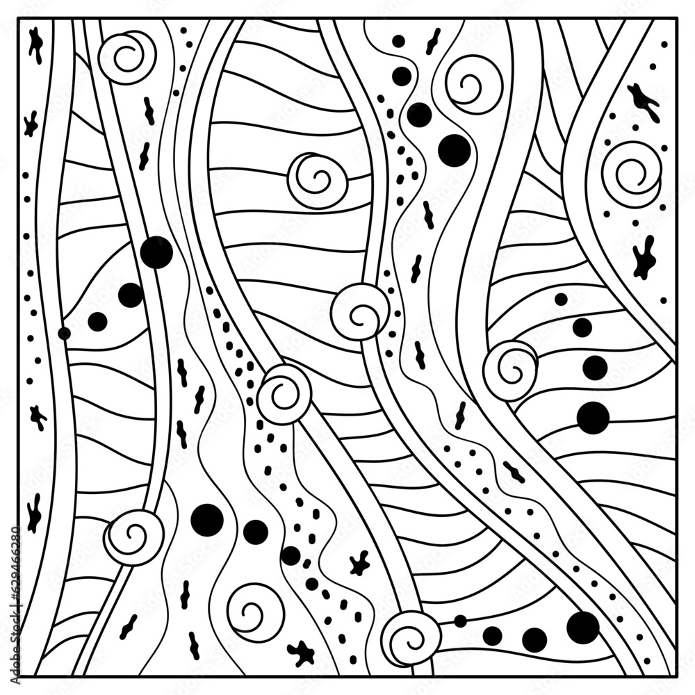 Abstract Line Art Background Adult Coloring Book Page Hand Drawn