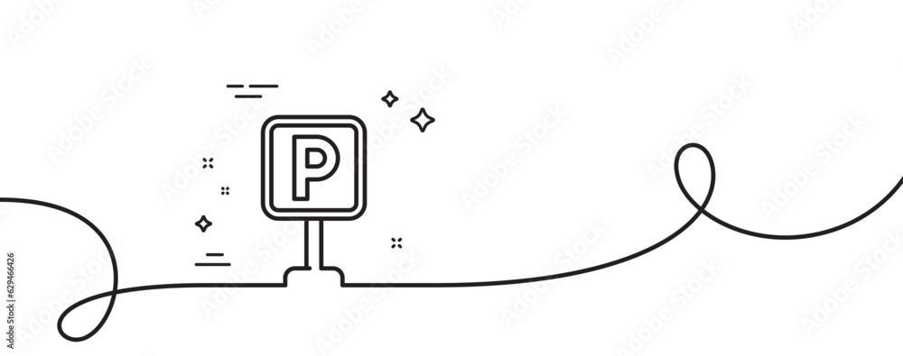 Parking line icon. Continuous one line with curl. Car park sign ...