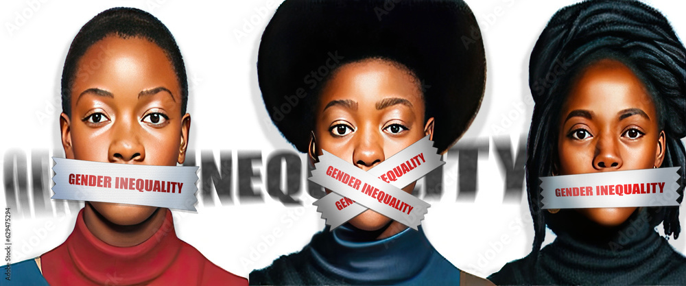 Gender inequality silencing Women Of Color. A metaphor showing hostile ...