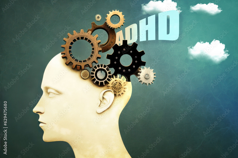 Adhd that occupies human mind. Concept of Adhd that comes out from the ...