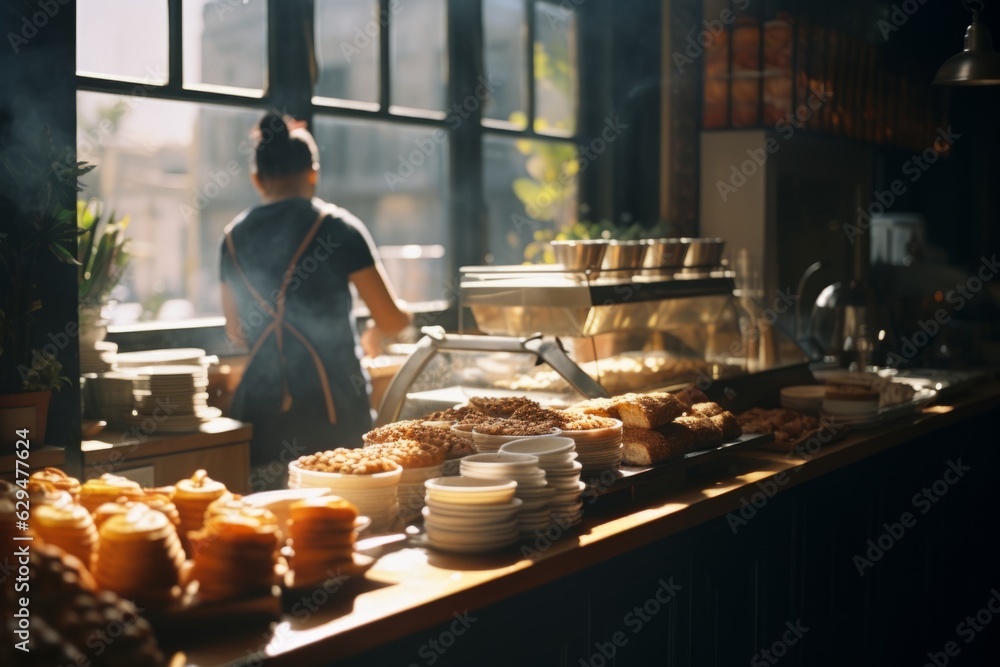 Small cozy cafe coffee shop bakery business enterprise interior sunny ...