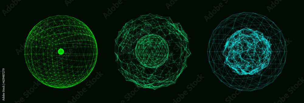 Vector futuristic sphere of particles and lines. Network connection big ...