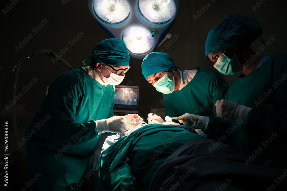 Group of concentrated surgical doctor team doing surgery patients in ...