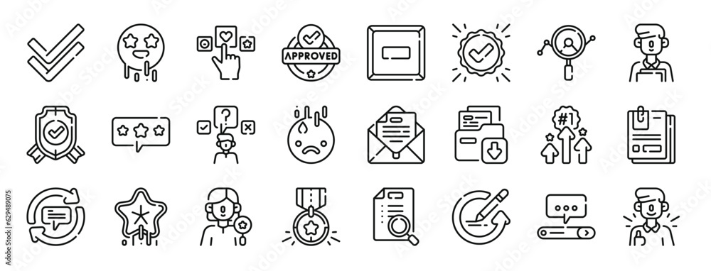 set of 24 outline web rating validation icons such as double check ...