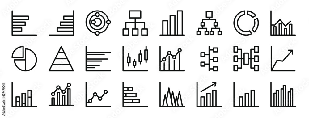 set of 24 outline web chart and diagram icons such as stats, stats ...