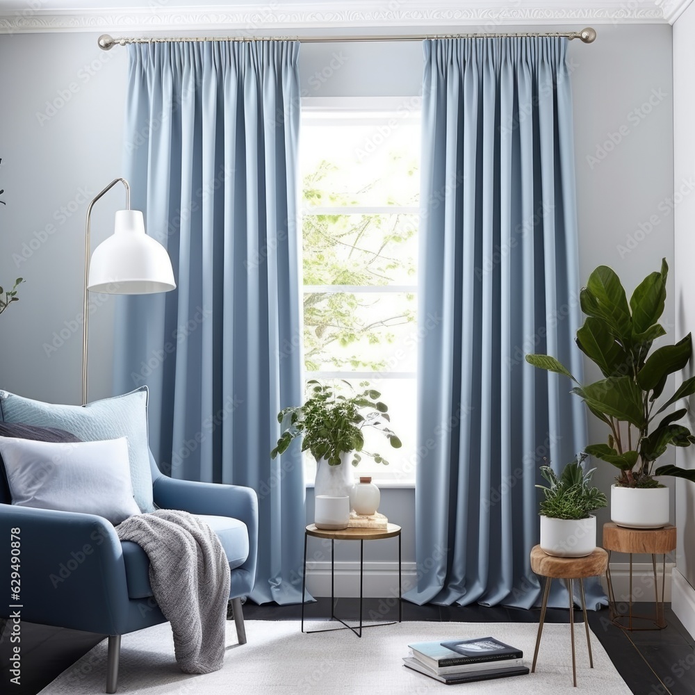 Modern bedroom, miminal interior design, window with simple curtains ...
