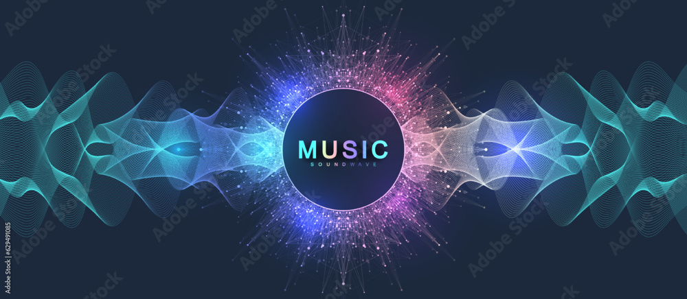 Music poster header for electronic festival with dotted lines and waves ...