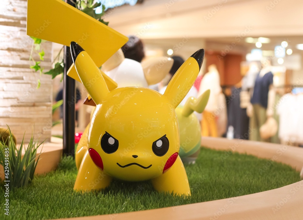 Japan, Tokyo - July 26, 2020 - Statue of the character Pikachu from ...