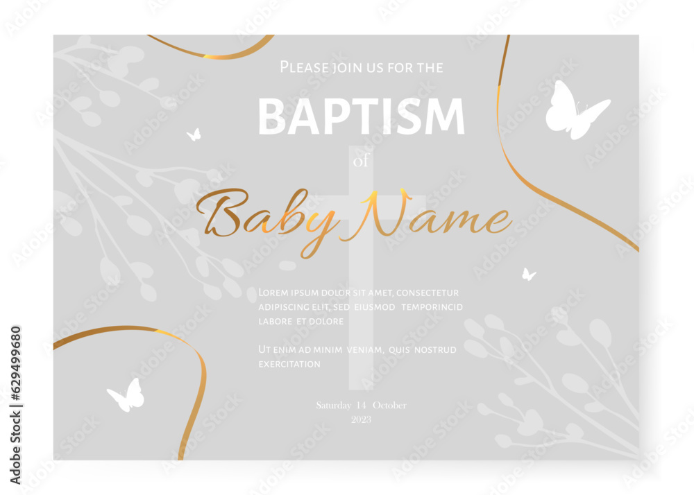 Baptism Invitation Card Design. Invitation Template with Cross. Vector ...