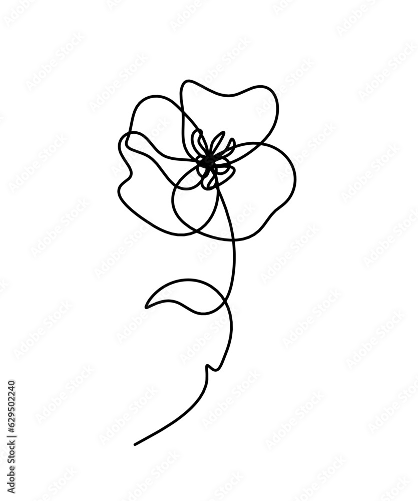 Abstract flower line drawing, isolated on white background Stock Vector ...