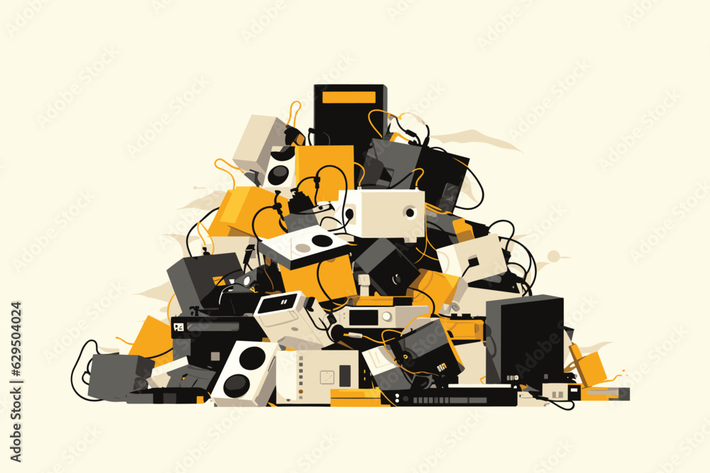 Pile of e-waste vector flat minimalistic isolated illustration Stock ...