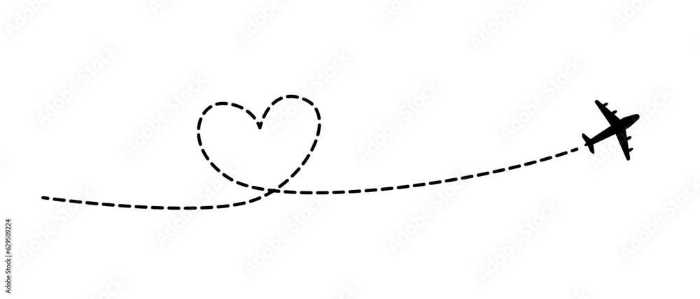Heart formed by a travel path of dashed lines. Vector illustration of a ...