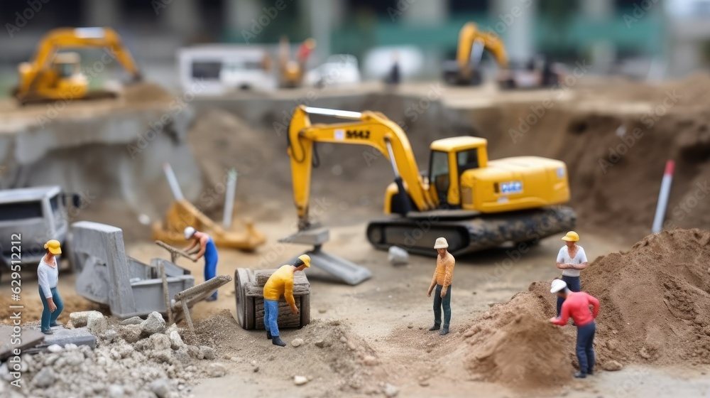 Foto de Building construction. Miniature builders at work. Small toy ...