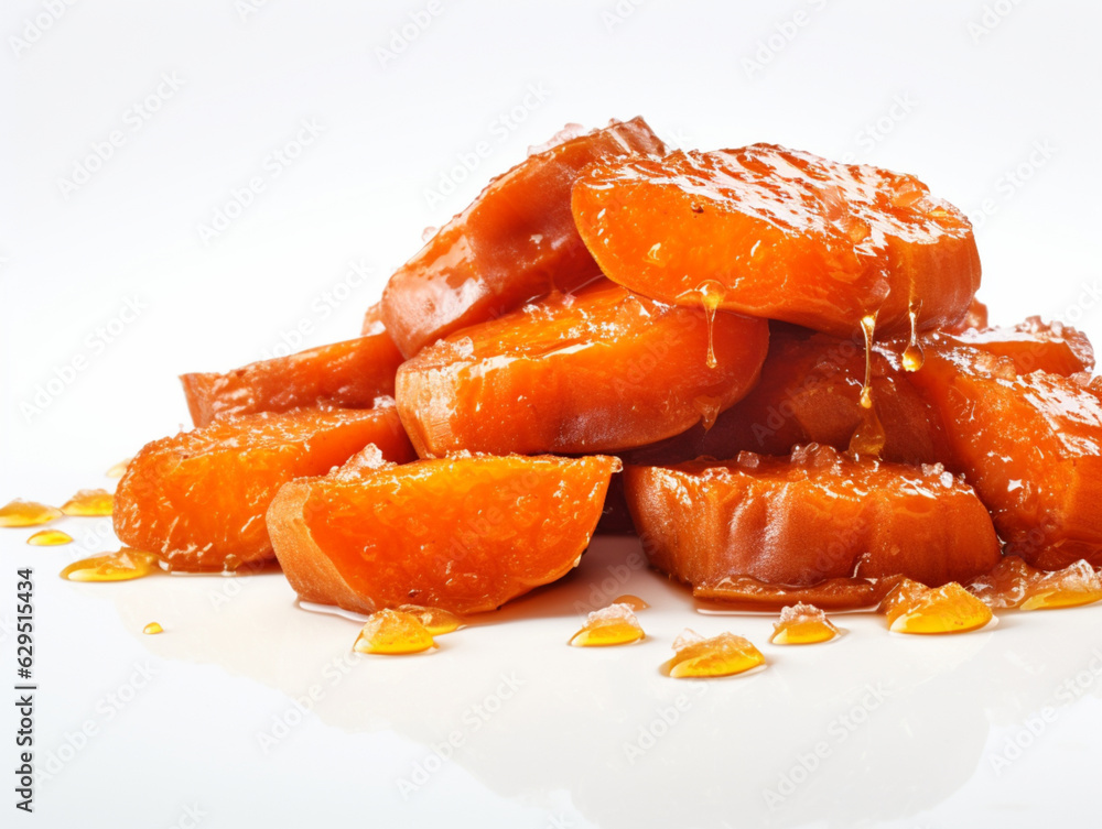 Candied yams isolated on white background, commercial banner. Sweet ...