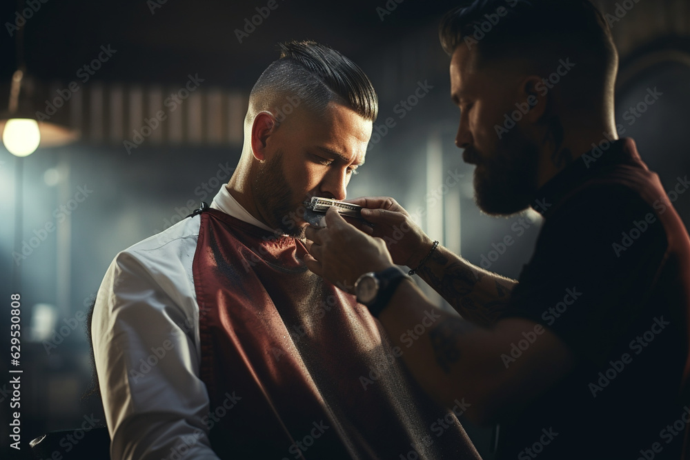 from behind the skilled barbershop stylist in action, expertly crafting ...